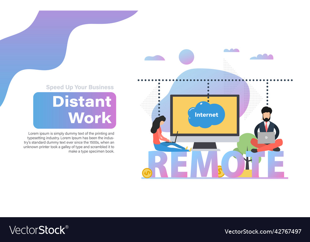 Remote workers with laptops Royalty Free Vector Image