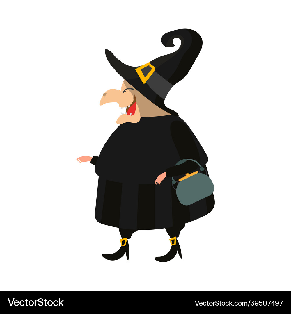 Witch in a black robe in a white hat good Vector Image