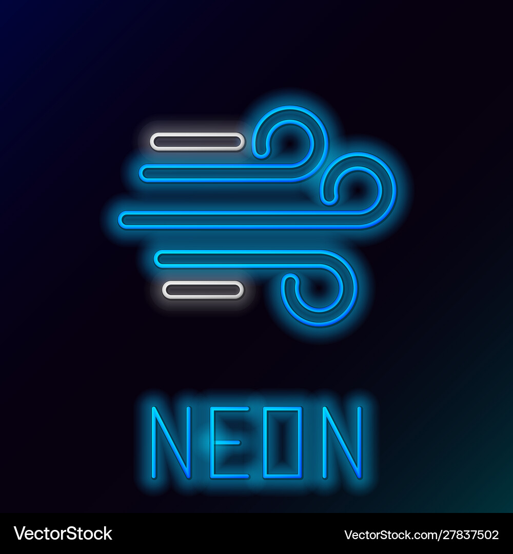 Blue glowing neon line wind icon isolated on black