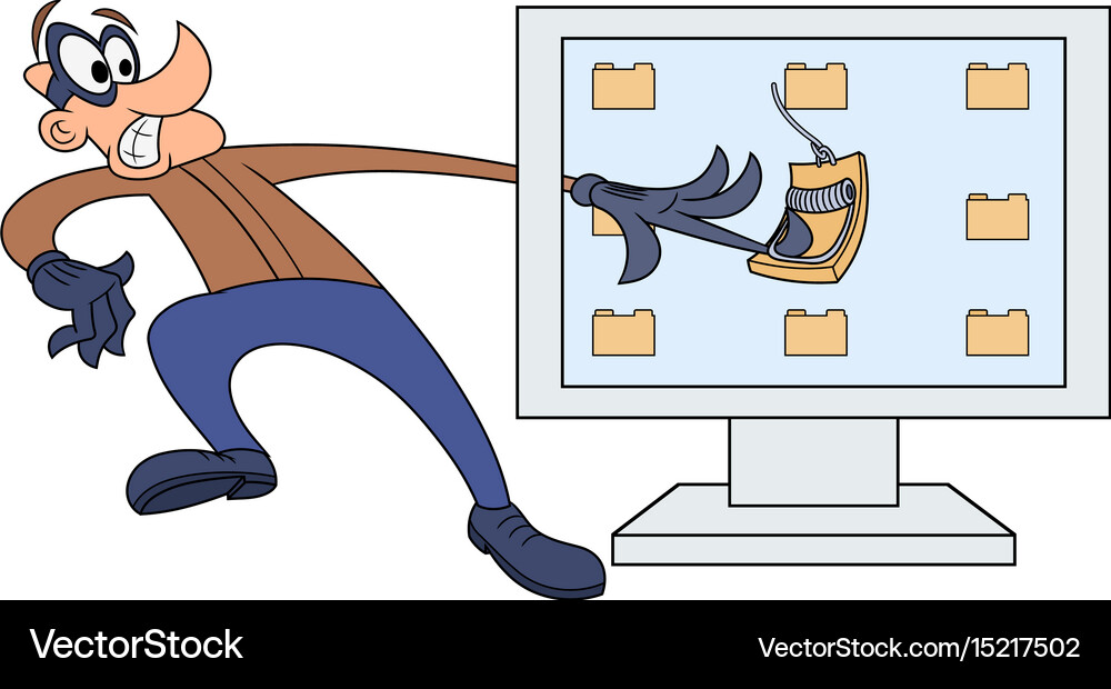 Computer thief has fallen into the trap Royalty Free Vector