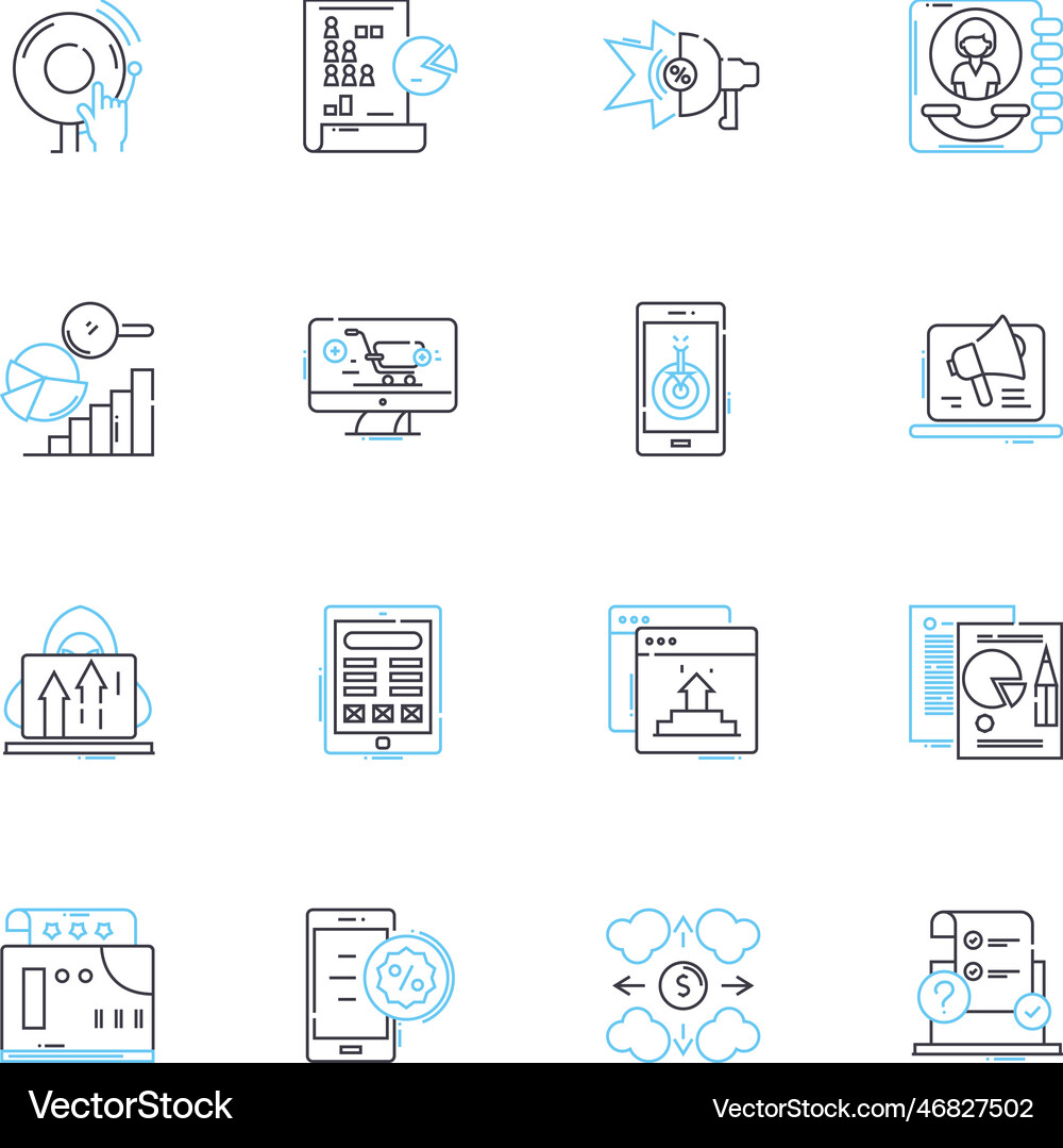 Digital promotion linear icons set advertising Vector Image