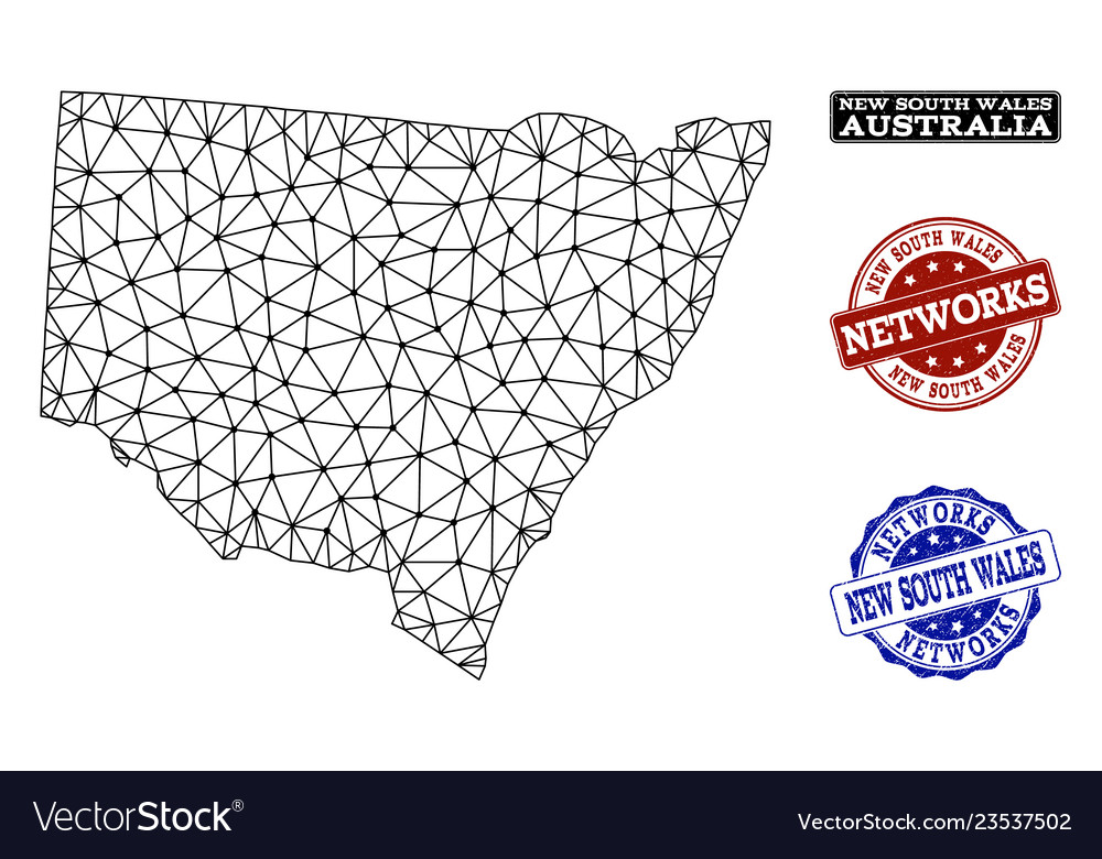 Polygonal network mesh map of new south Royalty Free Vector Polygonal network mesh map of new south Royalty Free Vector