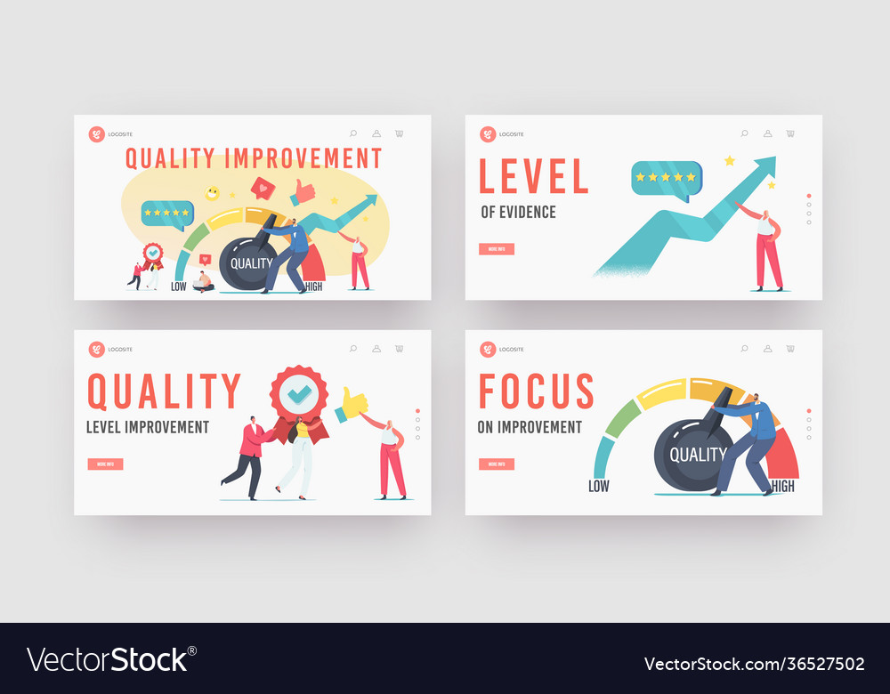 Quality improvement landing page template set Vector Image Quality improvement landing page template set Vector Image