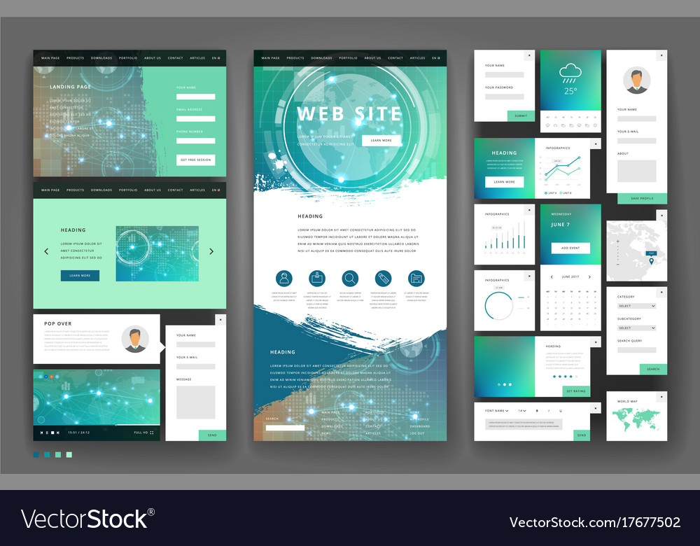 Website template design with interface elements Vector Image
