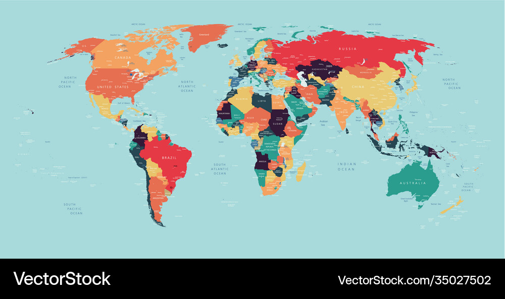 World political detailed map Royalty Free Vector Image