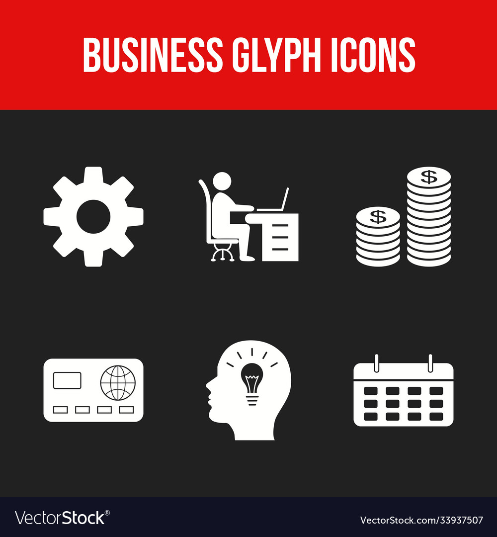 6 unique business glyph icon set Royalty Free Vector Image