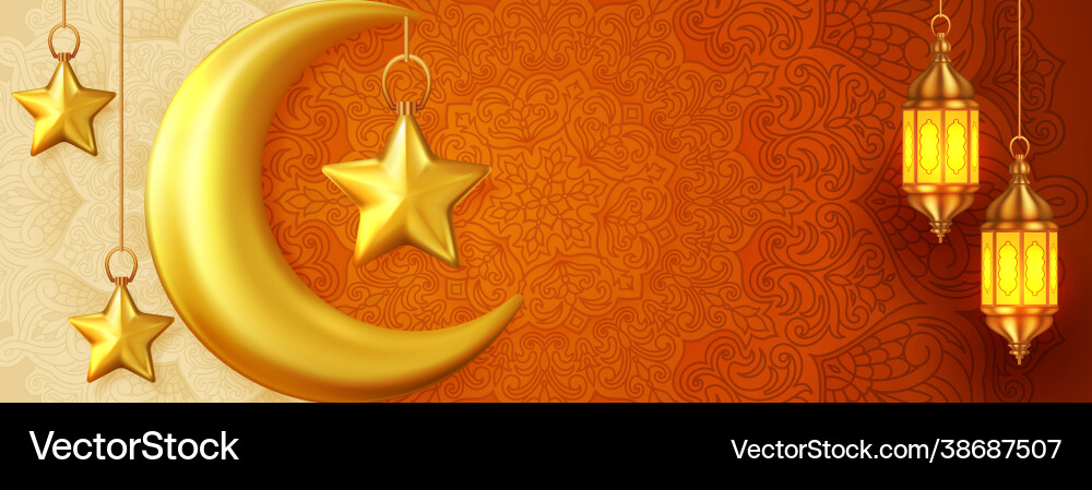 Beautiful islamic event banner with hanging Vector Image