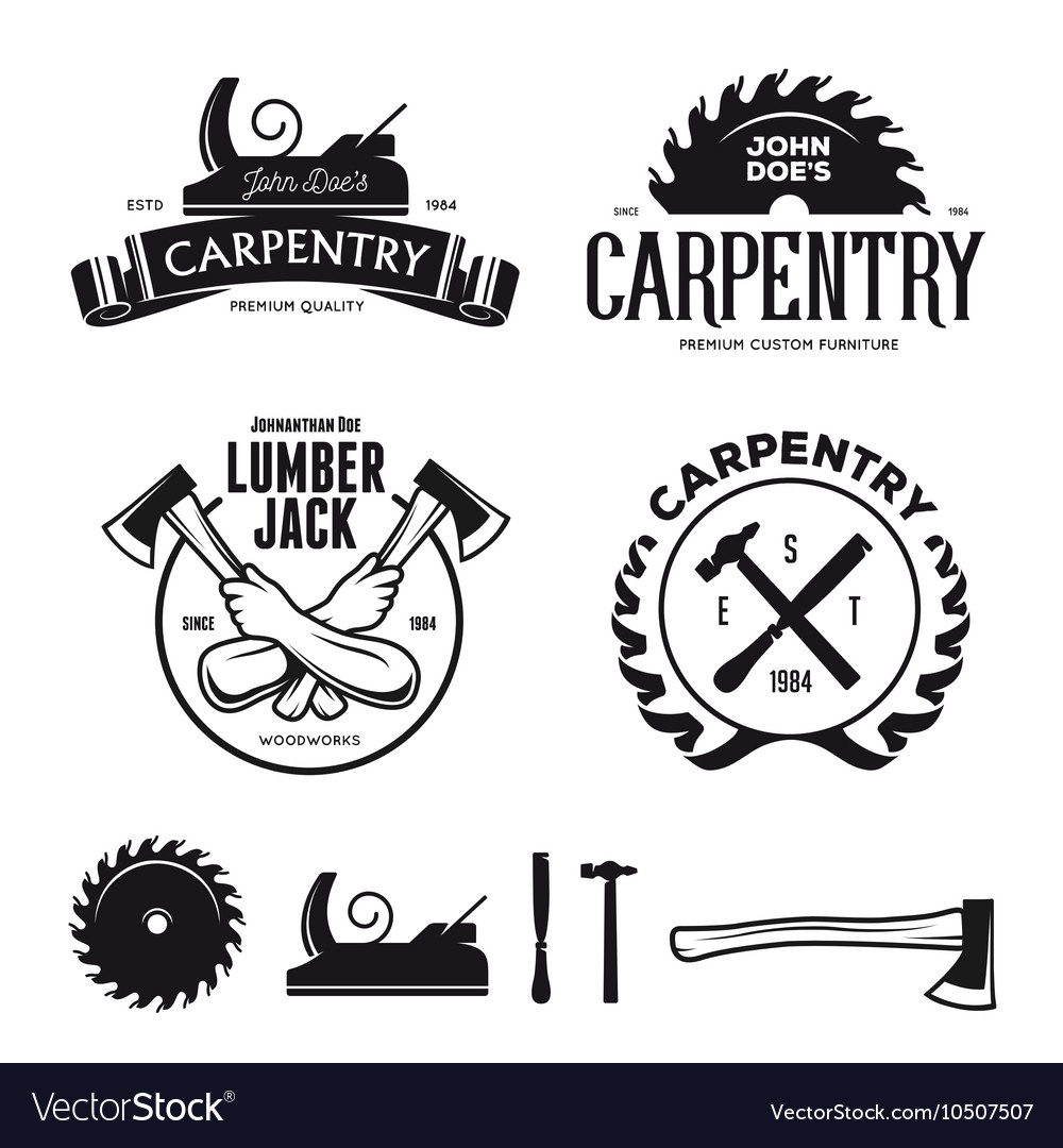 Carpentry emblems badges design elements Vector Image