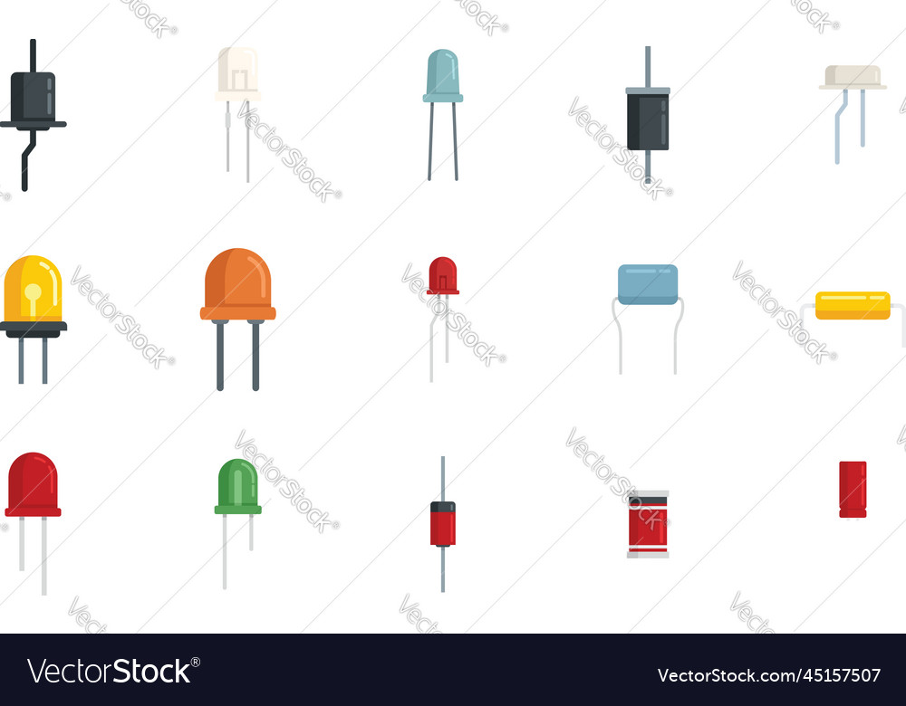 Diode icons set flat anode light Royalty Free Vector Image