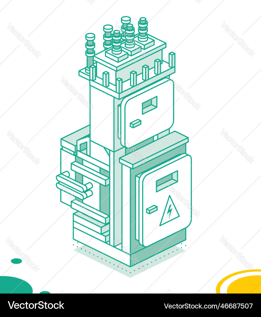 Isometric electric transformer outline energy Vector Image