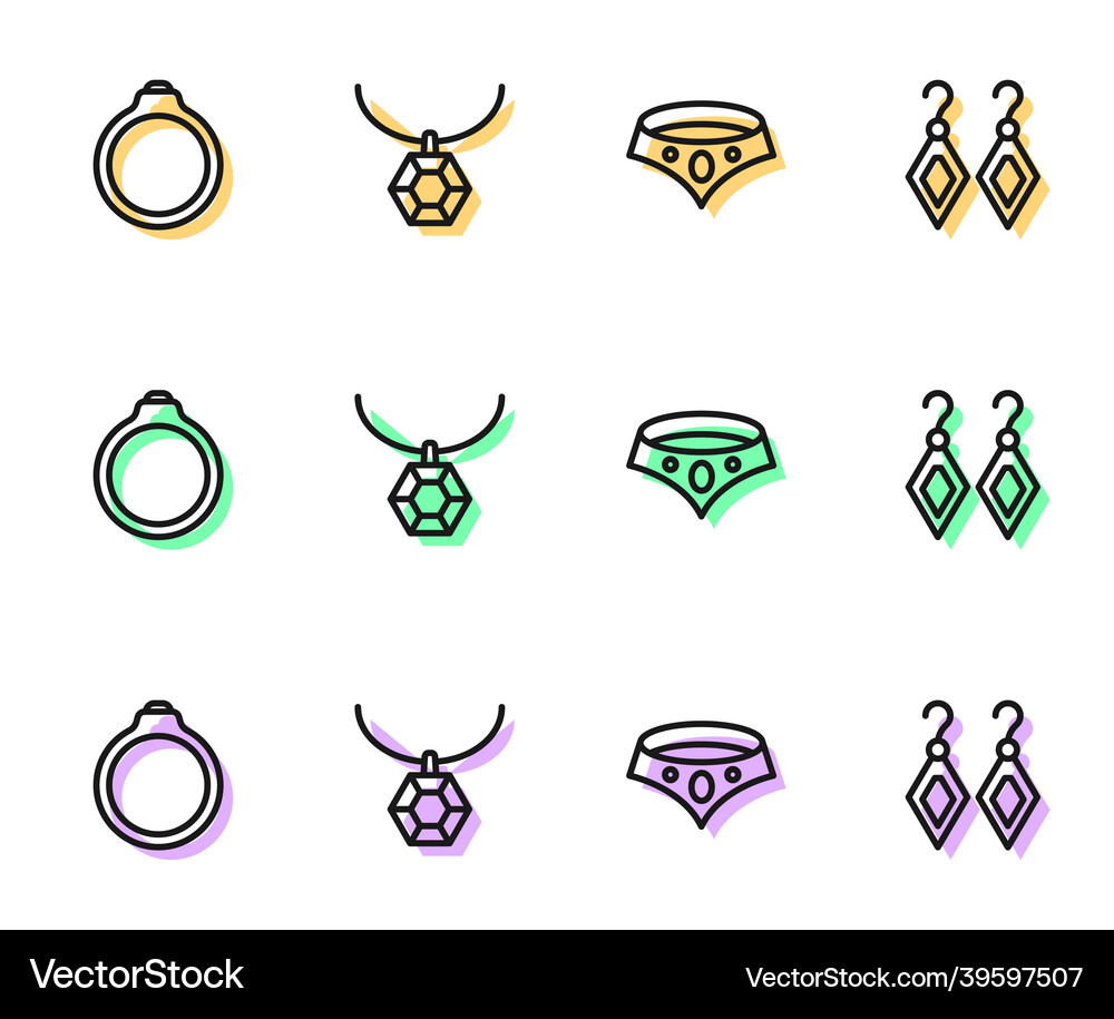 Set line necklace diamond engagement ring Vector Image