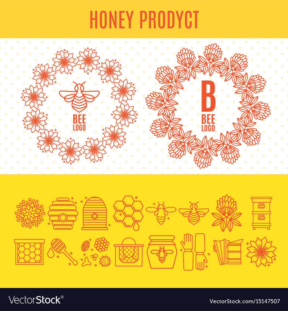 Set of icons an apiary and beekeeping in a linear Vector Image Set of icons an apiary and beekeeping in a linear Vector Image