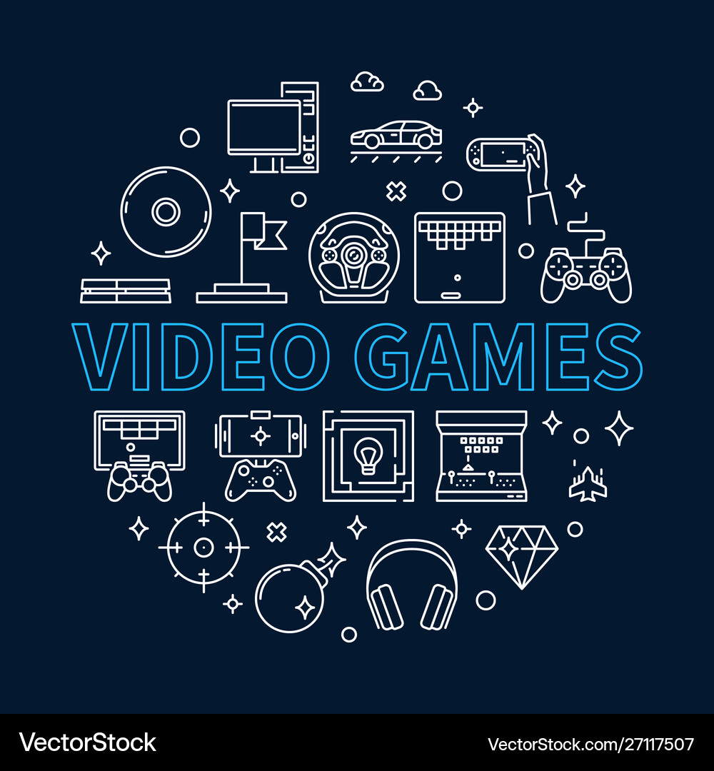 Video games concept round outline Royalty Free Vector Image