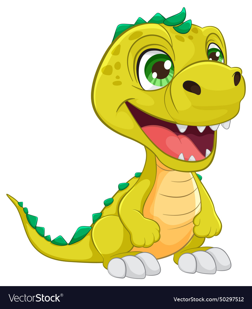 Adorable green baby dinosaur smiling happily Vector Image
