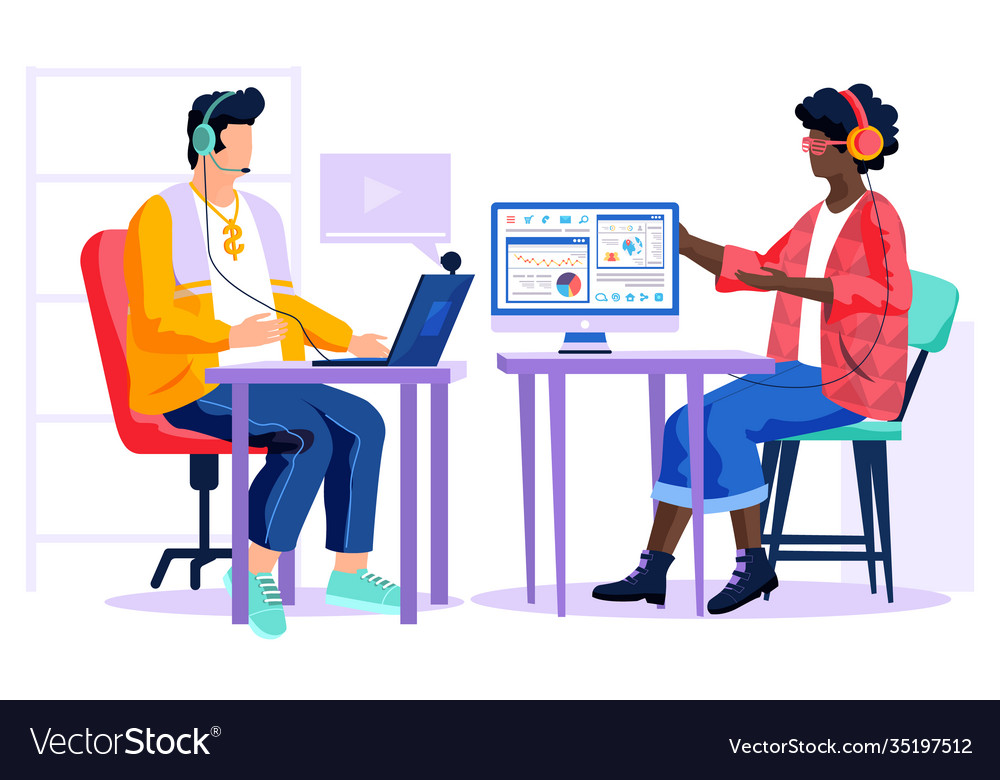 African american girl works with data analysis Vector Image