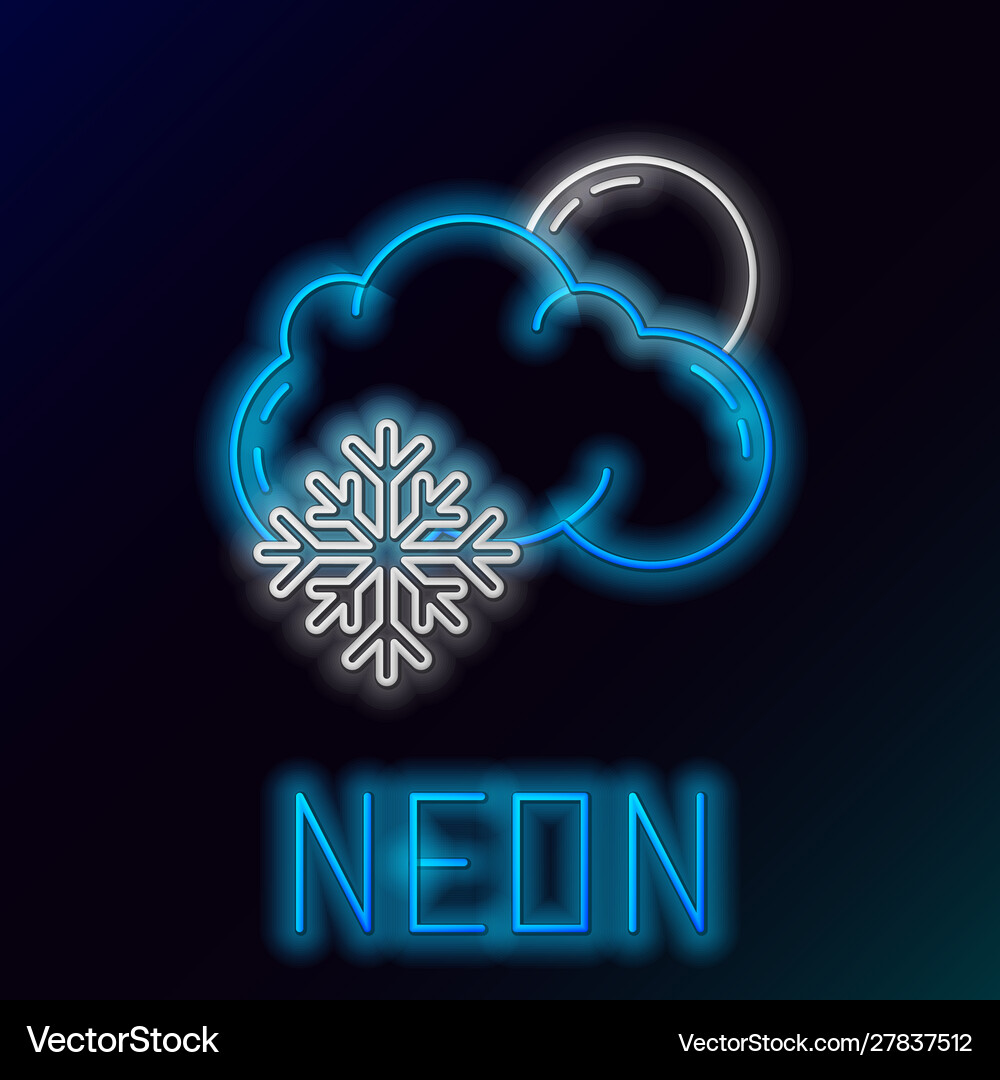 Blue glowing neon line cloud with snow and sun Vector Image