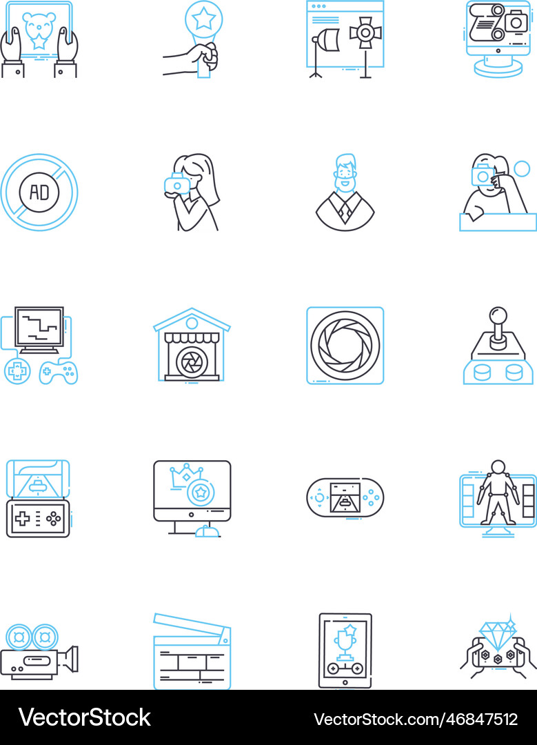Film studio linear icons set production cast Vector Image