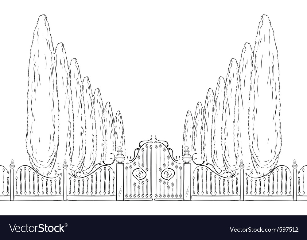 Gate with trees Royalty Free Vector Image - VectorStock