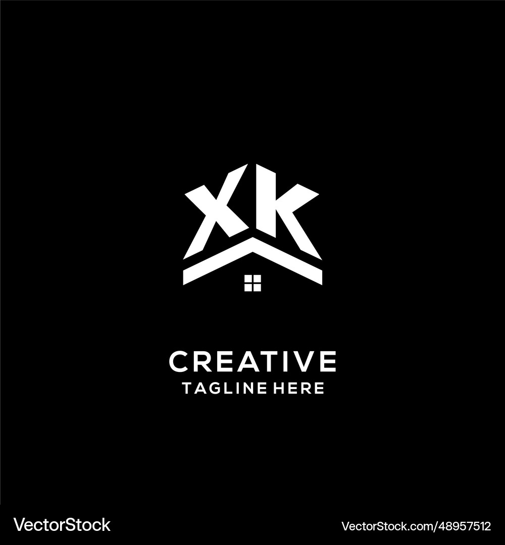 Initial xk logo with abstract home roof simple Vector Image