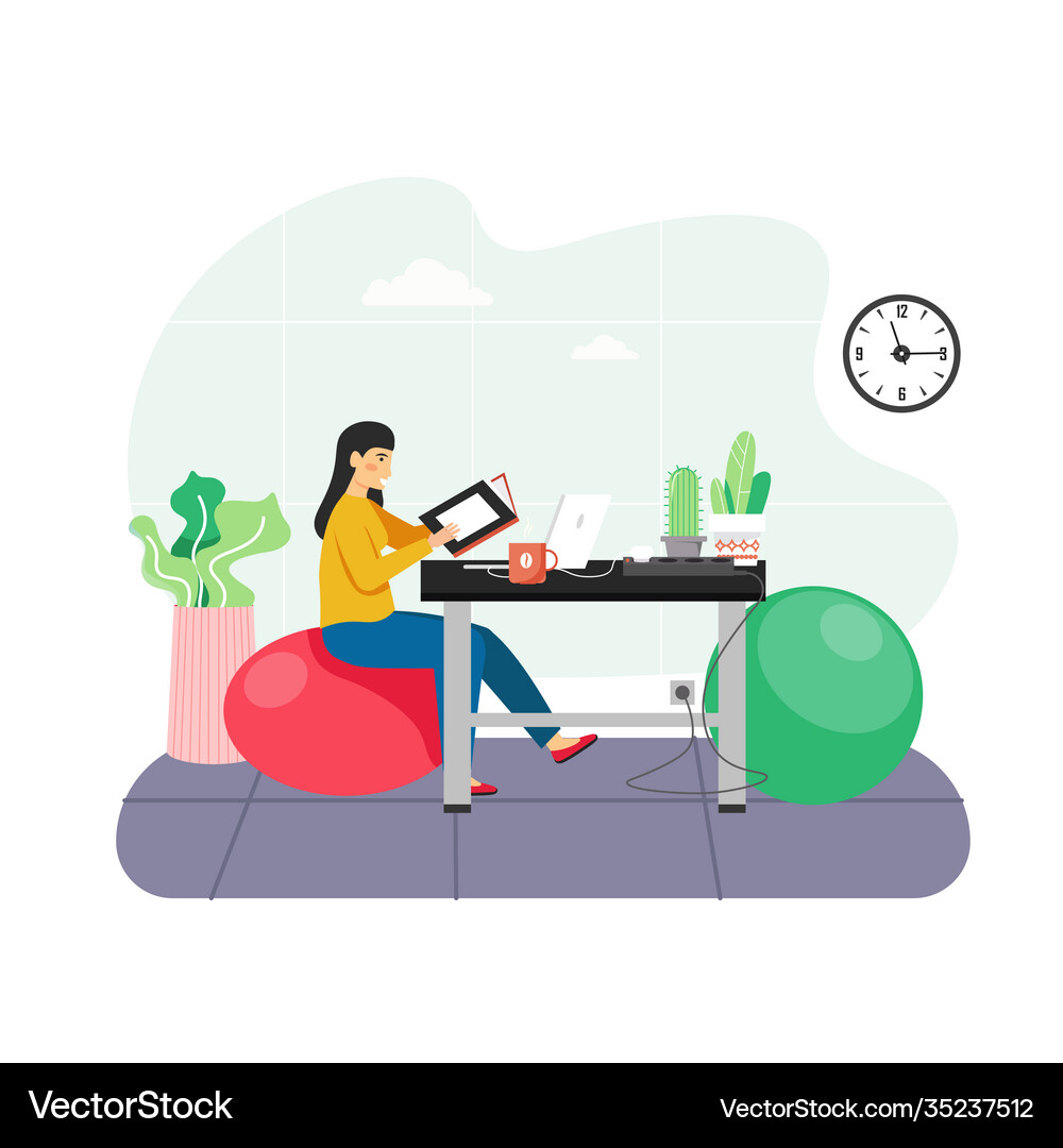 Modern office workspace happy girl working Vector Image