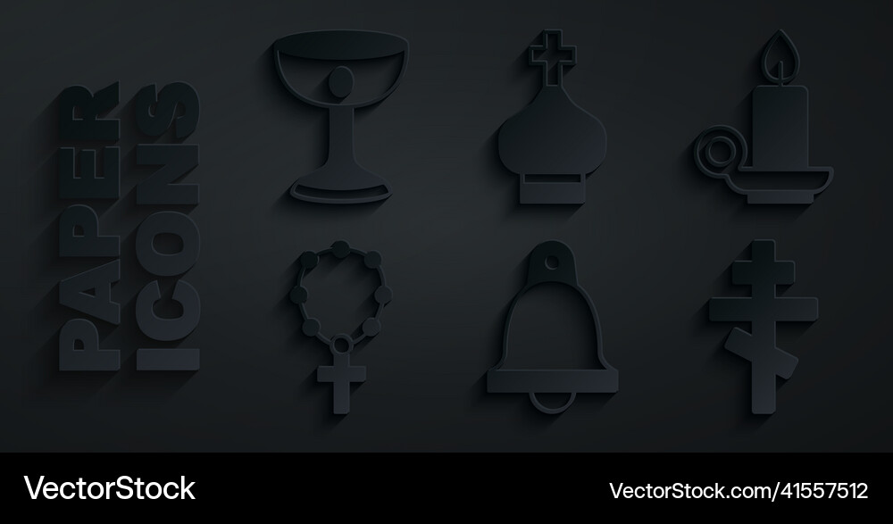 Set church bell burning candle in candlestick Vector Image
