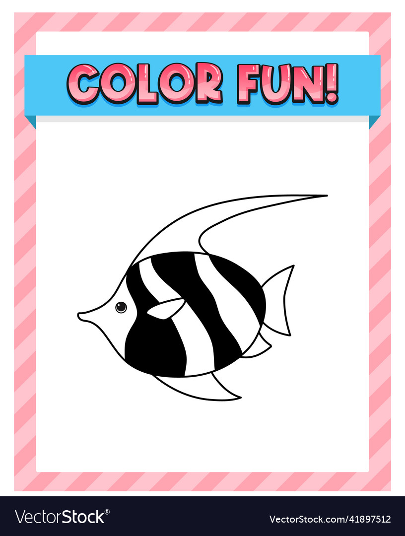 Worksheets template with color fun text and fish Vector Image