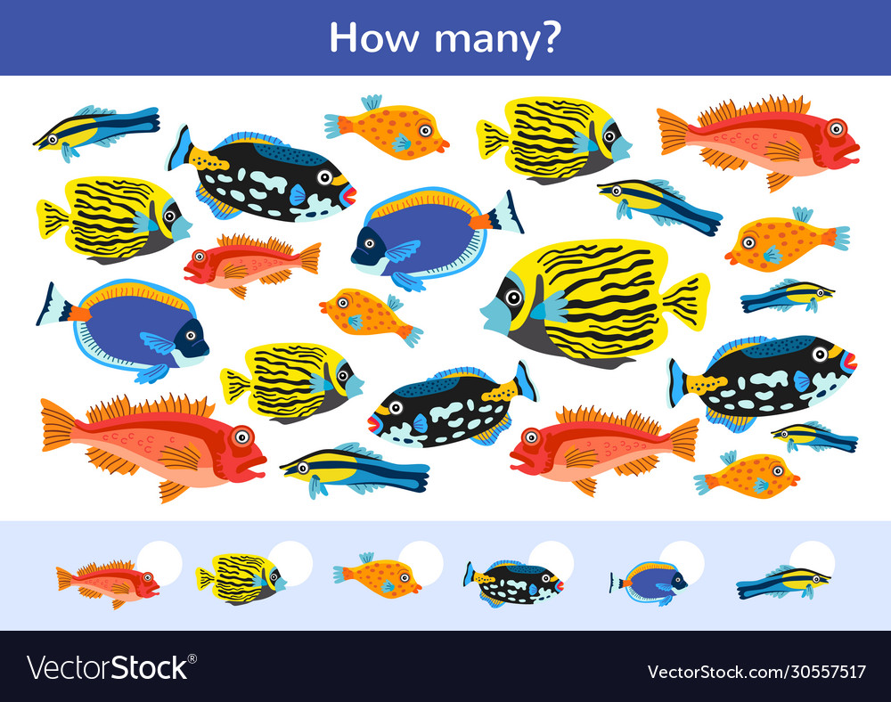 Counting children game a tropical fishes Vector Image