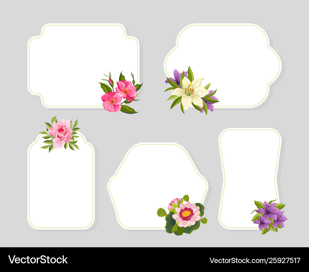 Flower frames card templates with blooming flowers
