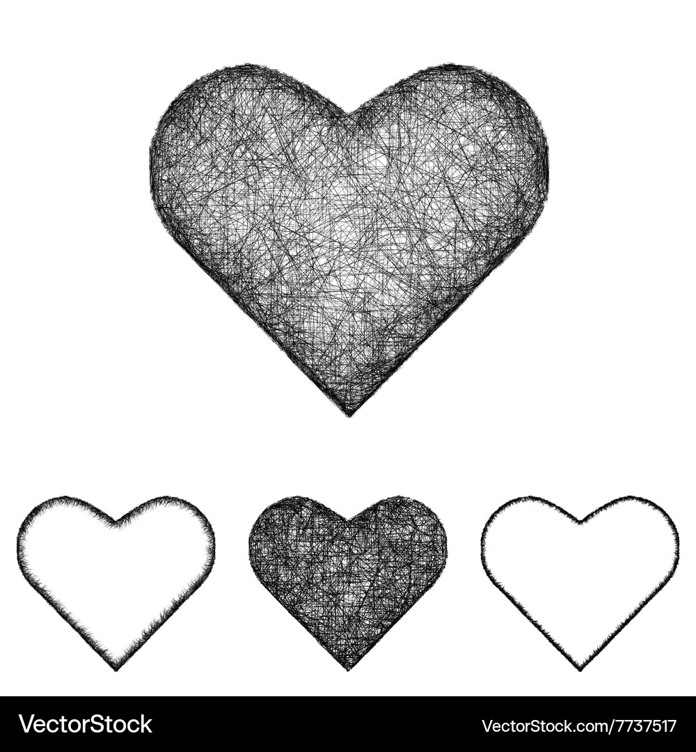 Heart icon set - sketch line art Royalty Free Vector Image