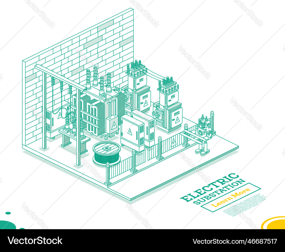 Isometric energy substation interior electric Vector Image