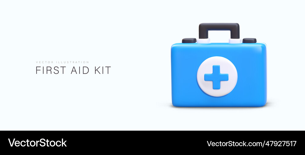 Realistic blue first aid kit with cross portable Vector Image