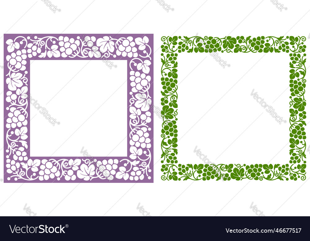 Square frame with grape pattern set Royalty Free Vector