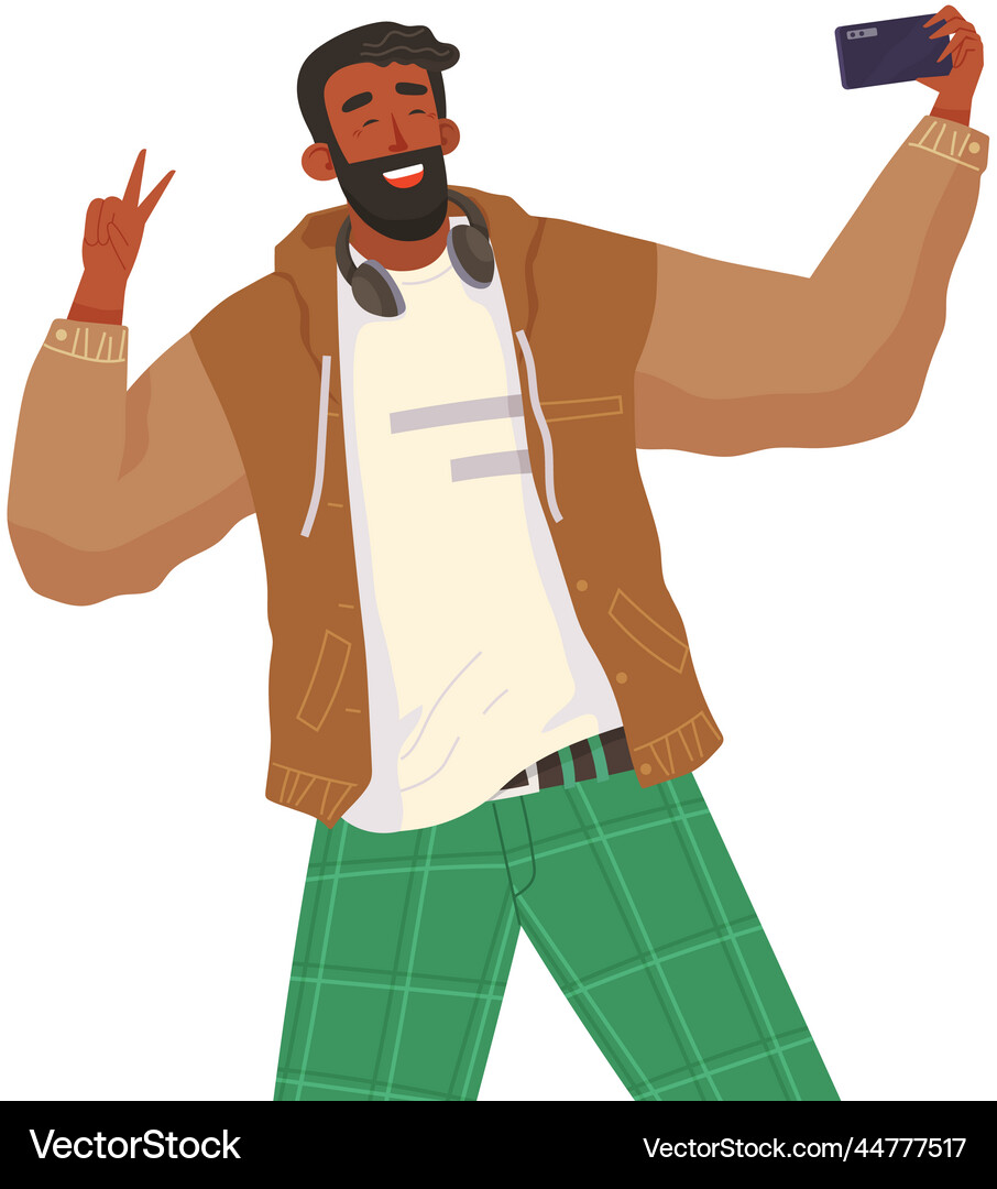 Young guy is doing live streaming in street man Vector Image