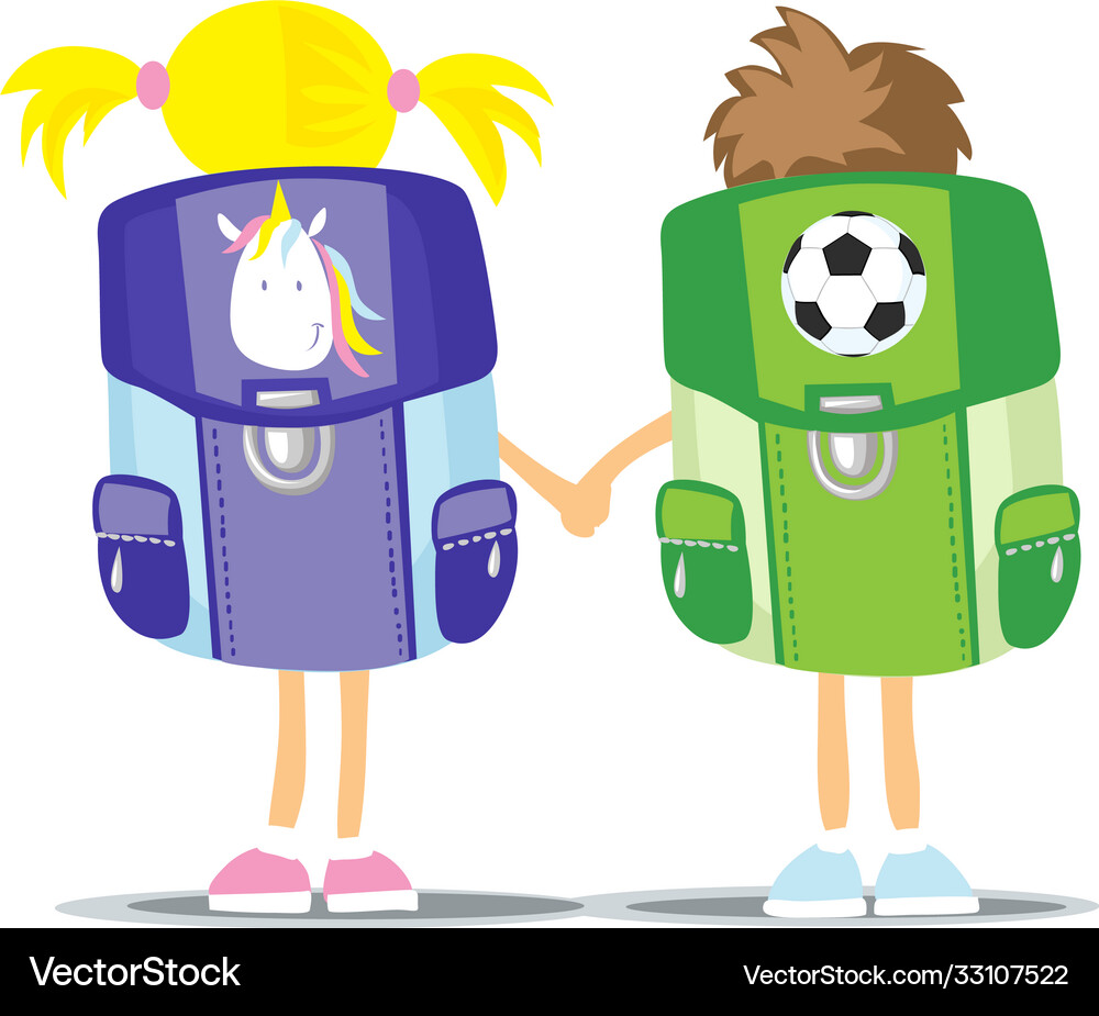 Back to school - two students hold hand - girl Vector Image