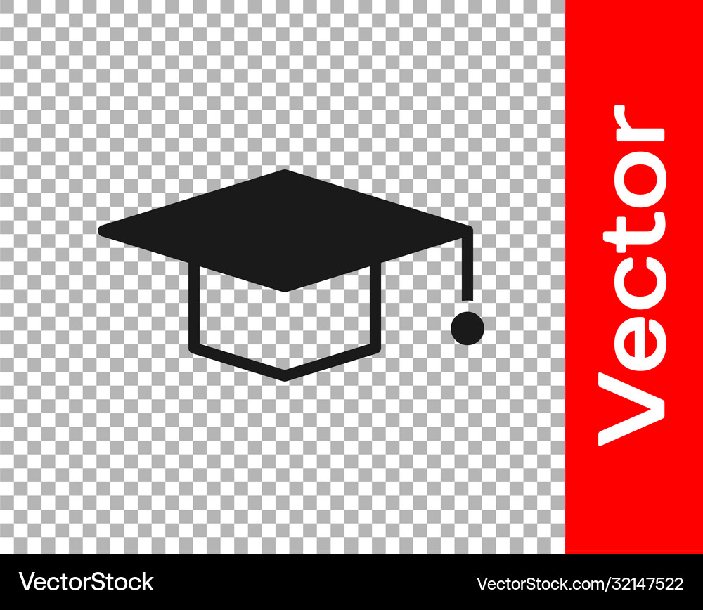 Black graduation cap icon isolated on transparent Vector Image