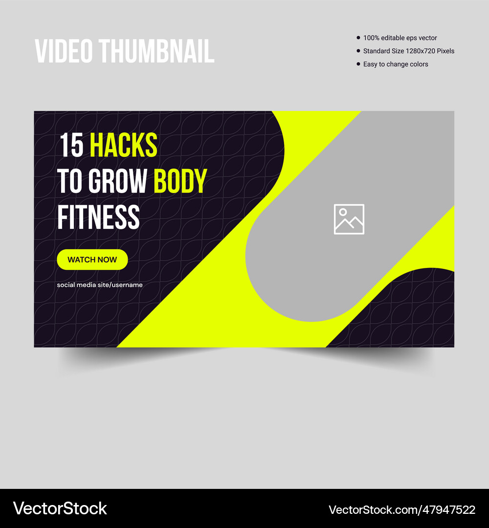 Bodybuilding creative video cover banner template Vector Image