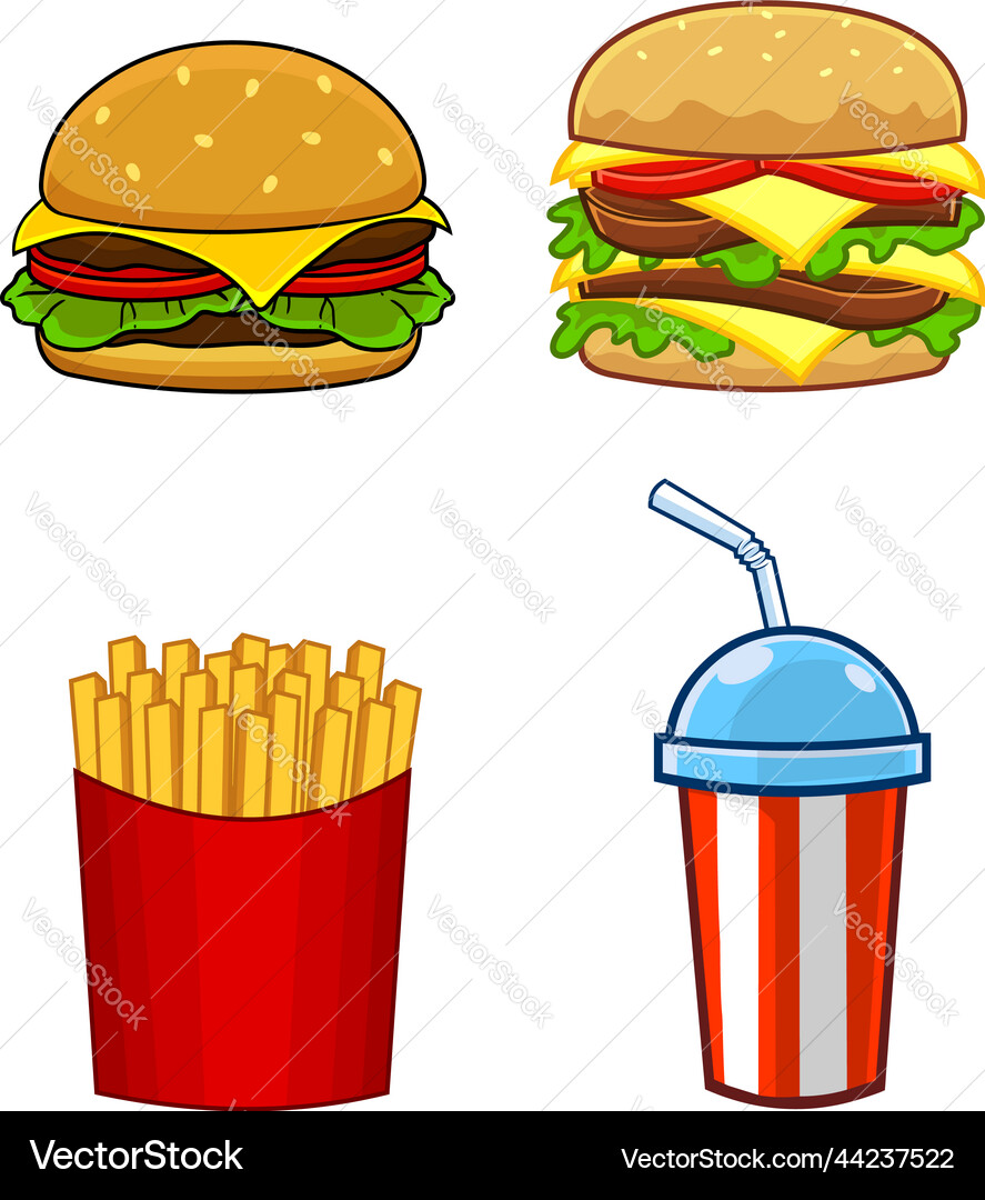 Cartoon fast foods collection set Royalty Free Vector Image