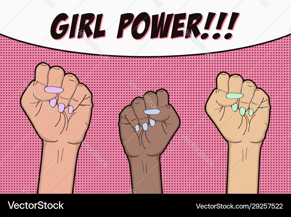Girl power - pop art background with three raised Vector Image