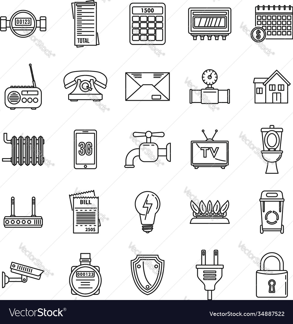 Smart utilities icons set outline style Royalty Free Vector Smart utilities icons set outline style Royalty Free Vector
