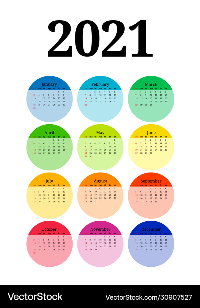 Calendar for 2021 isolated on a white background Vector Image