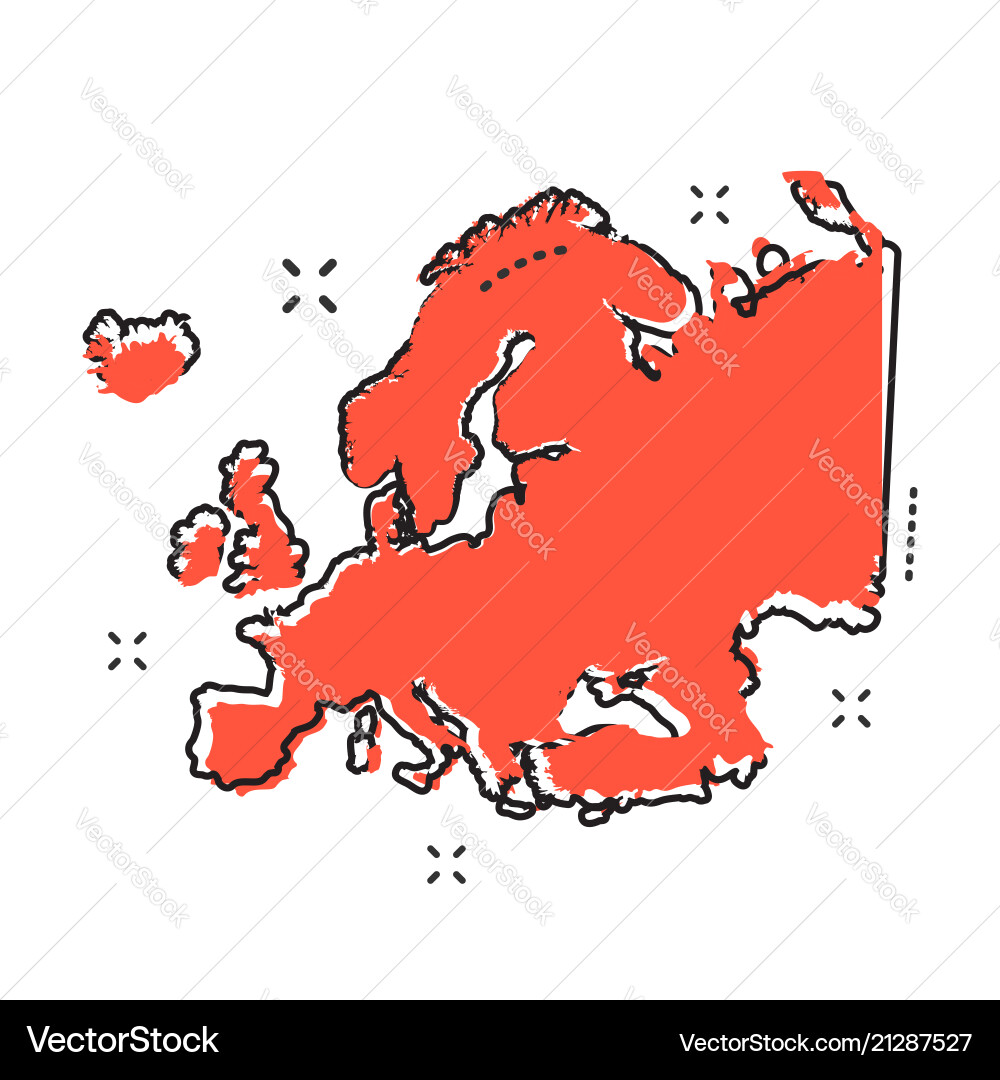 Cartoon europe map icon in comic style Royalty Free Vector