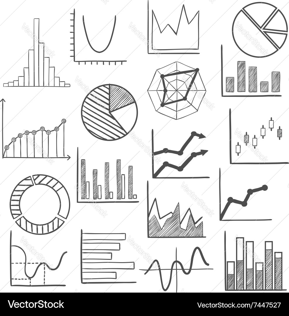 Charts bars and graphs icons sketches Royalty Free Vector