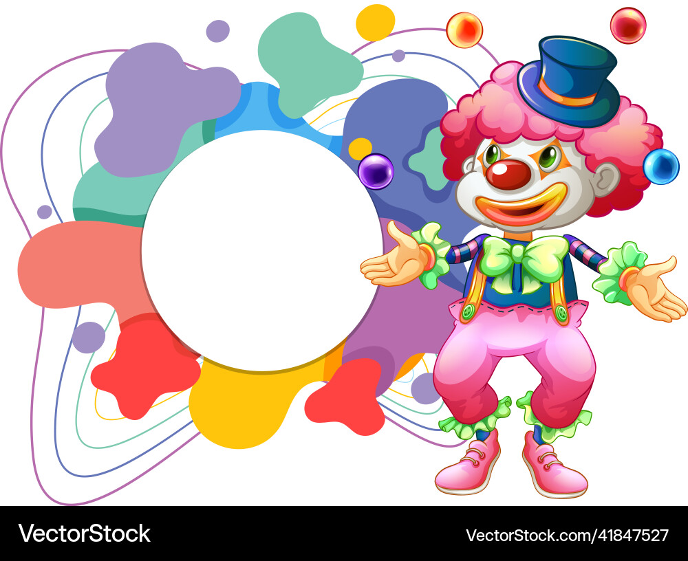 Cute clown with blank colouful frame banner Vector Image