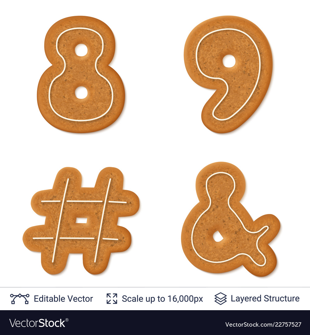 Gingerbread numbers isolated on white Royalty Free Vector