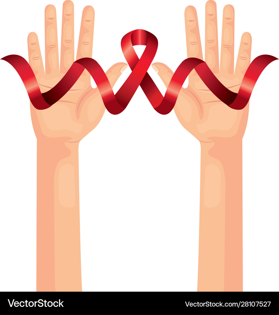 Hands with aids day awareness ribbon Royalty Free Vector