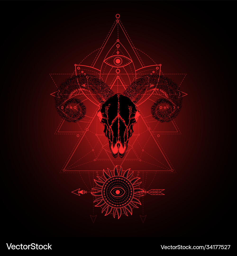 Ram skull and sacred symbol Royalty Free Vector Image