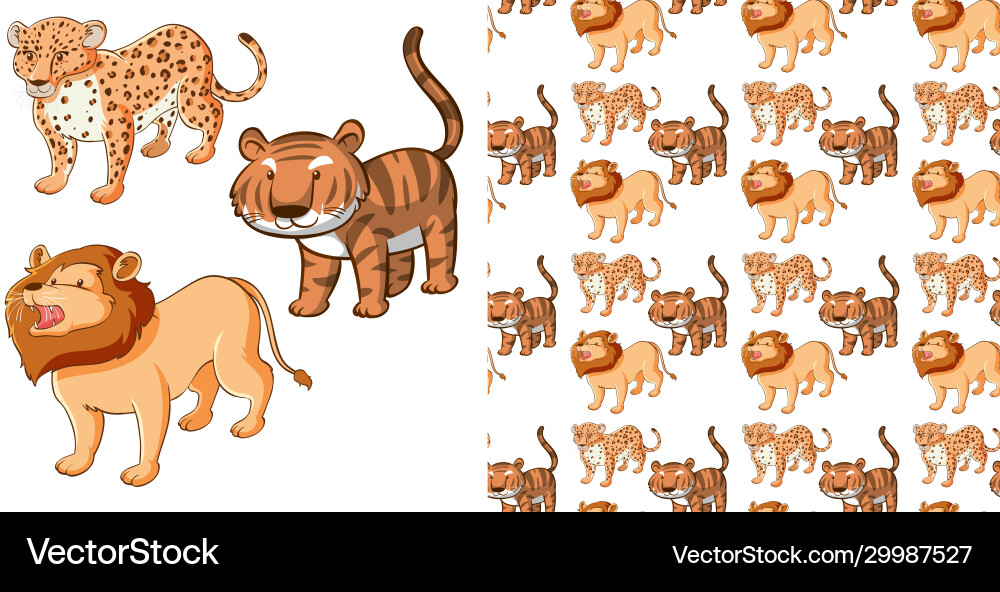 Seamless background design with tiger and lion Vector Image