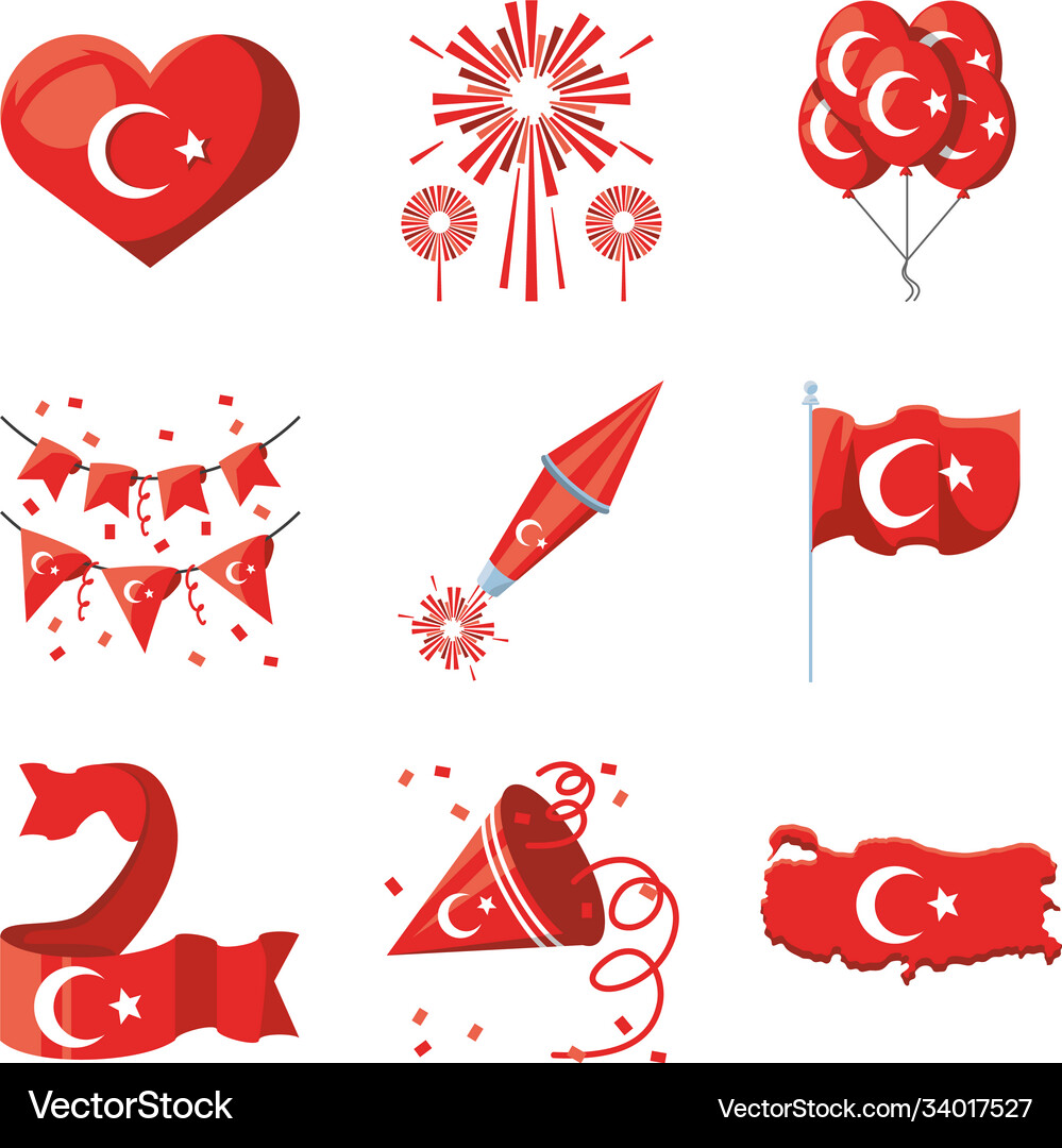 Turkish detailed style icon set design Royalty Free Vector