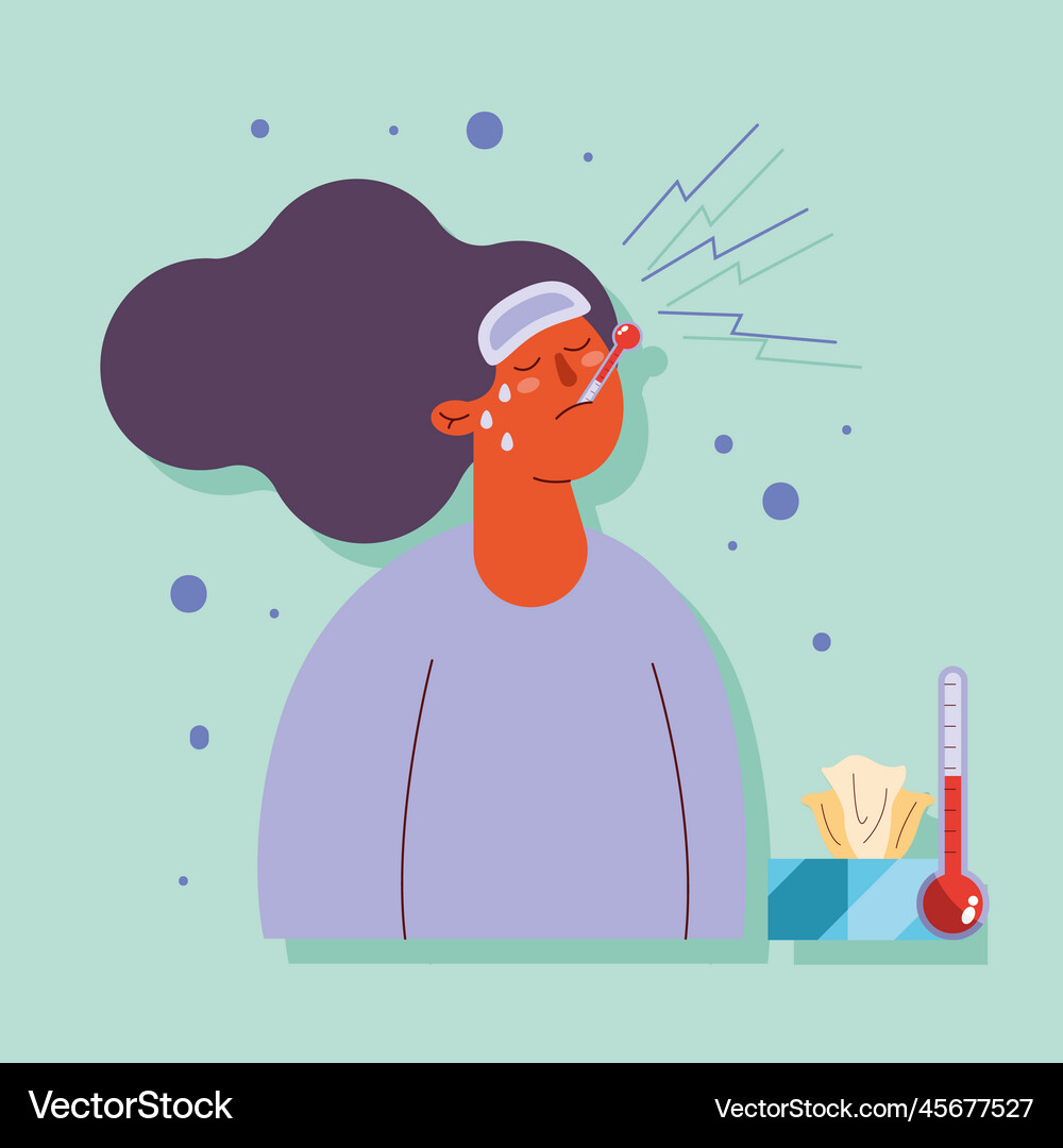 Woman sick with fever Royalty Free Vector Image