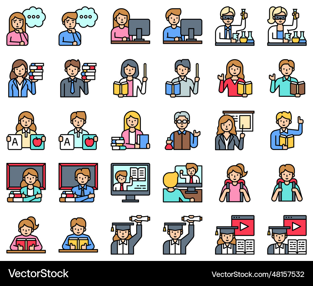 An education related avatar filled icon set Vector Image